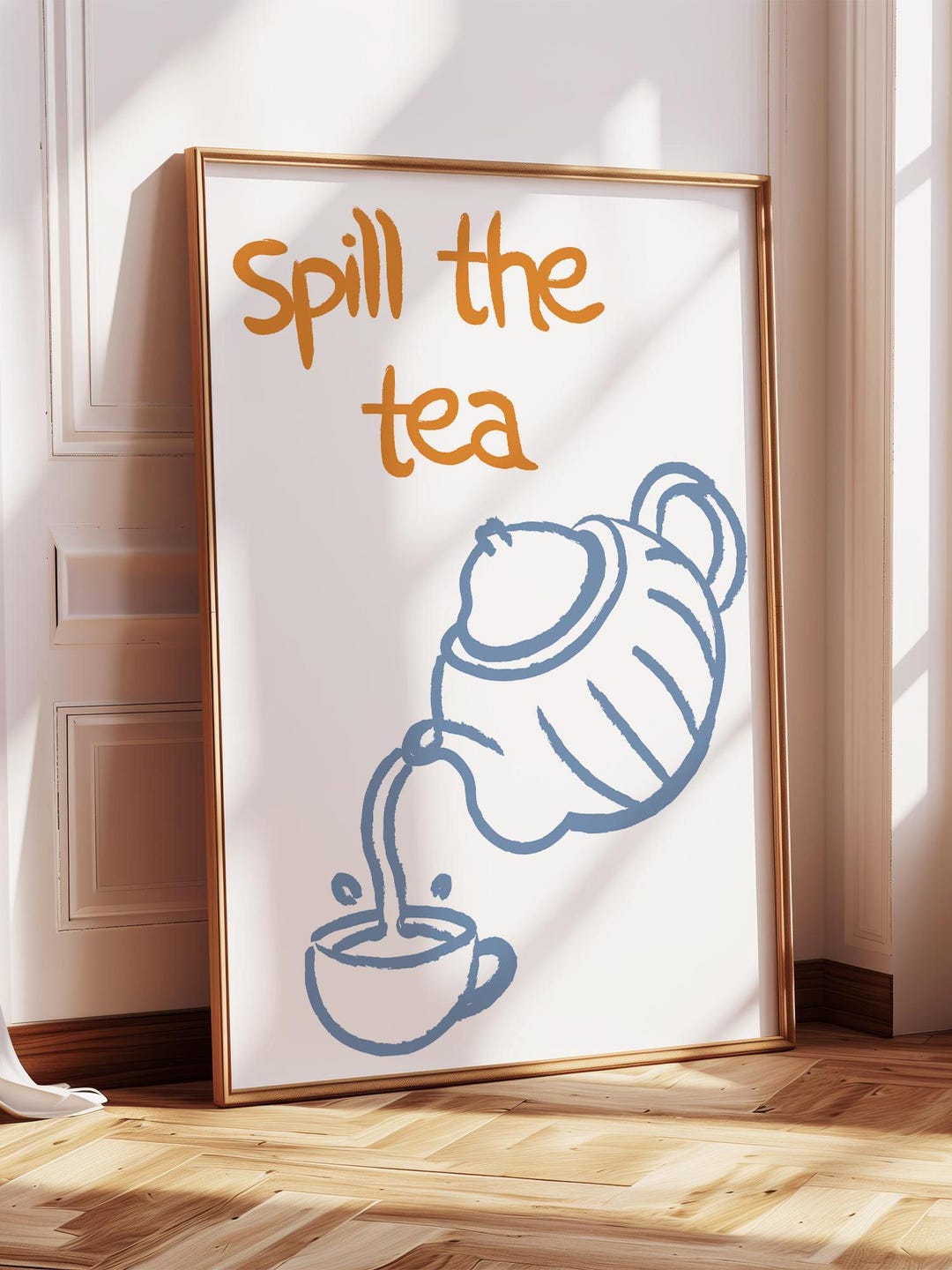 Spill the Tea Wall Print Funny Hand Drawn Tea Cup Poster Retro Trendy ...