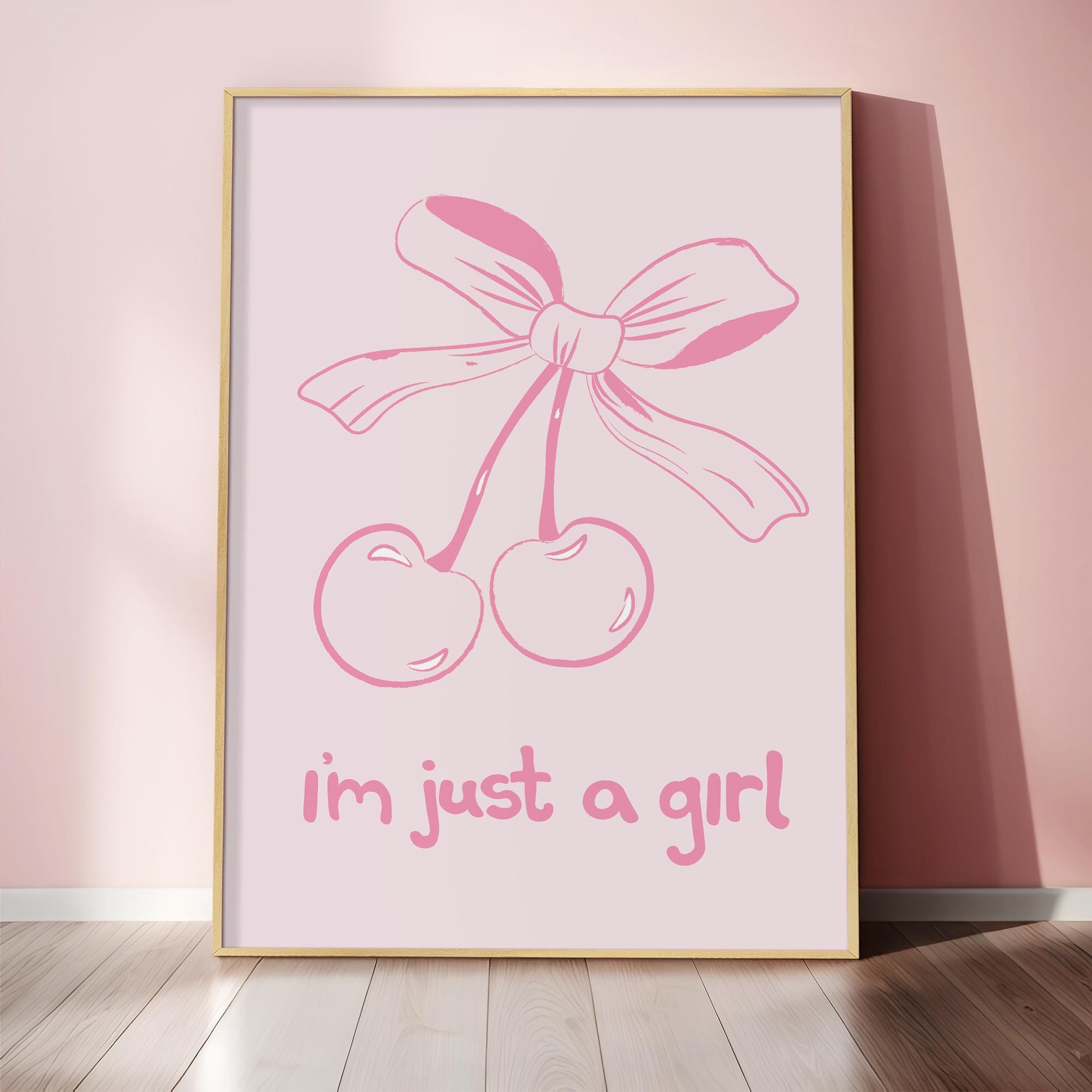 Cherry Pink Bow Wall Art Print Coquette Soft Girl Decor Trendy College ...