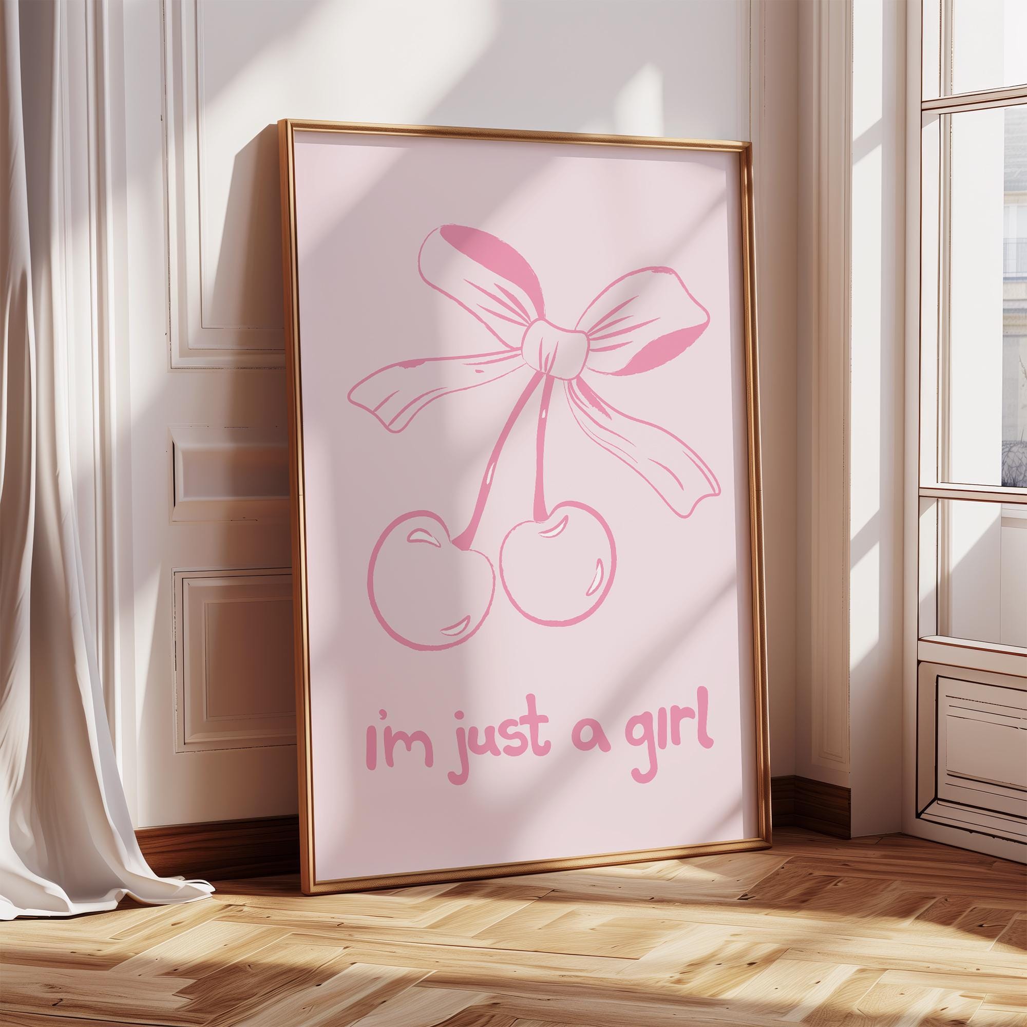Cherry Pink Bow Wall Art Print Coquette Soft Girl Decor Trendy College ...