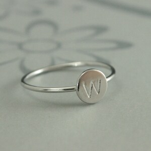14K White Gold Initial Ringhand Stamped Monogram Stacking - Etsy