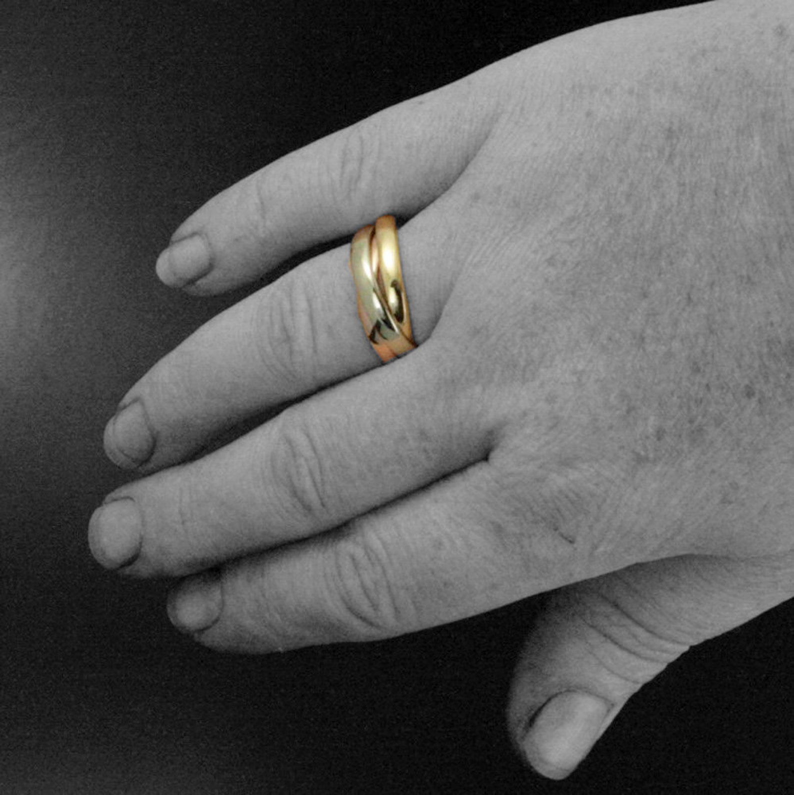 Solid 14K Wide Tricolor Rolling Ring Interlocking Bands Multi Colored ...