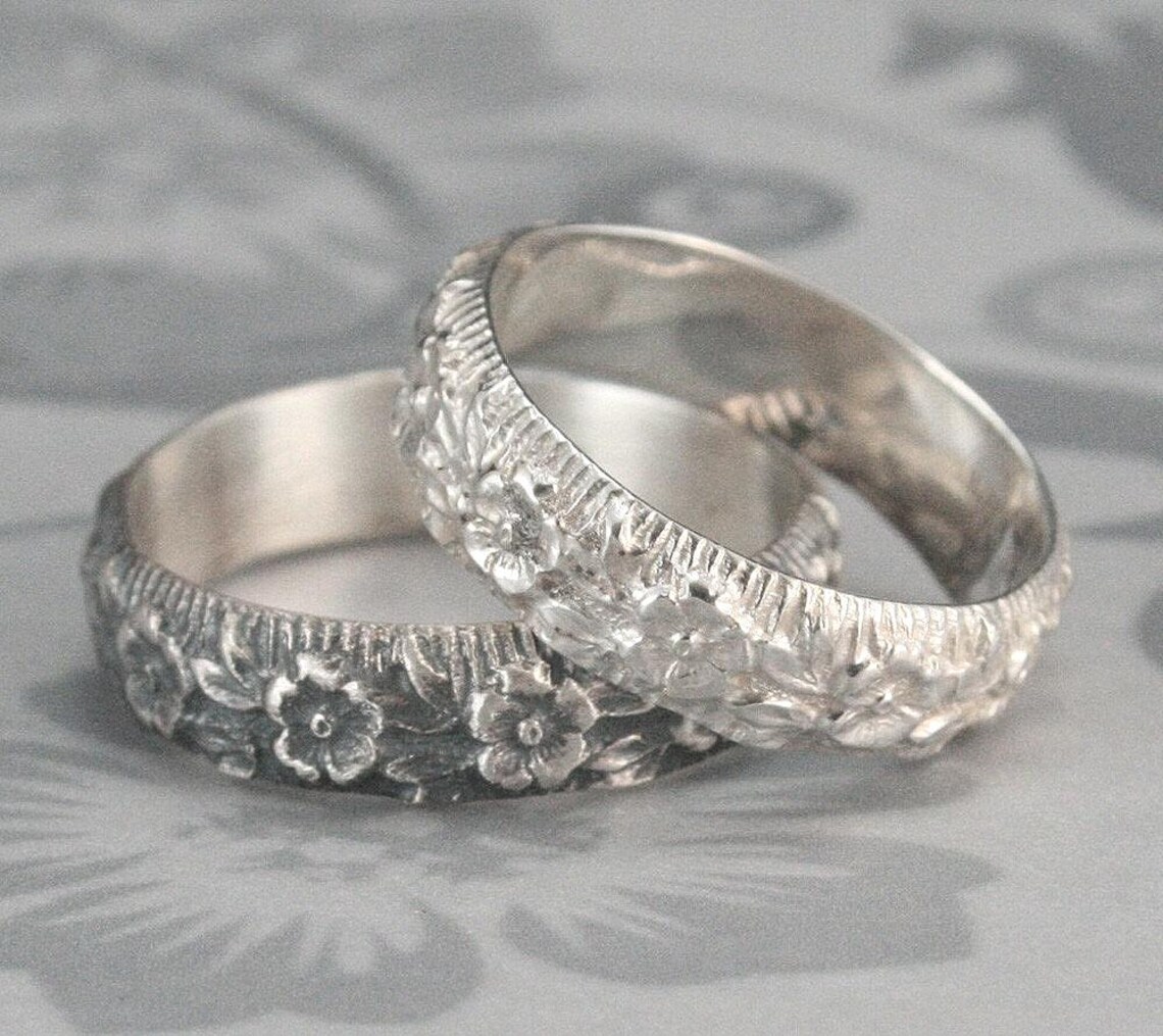 Silver Flower Ring Rose Ring Flower Pattern Band Ring Around the Rosy ...
