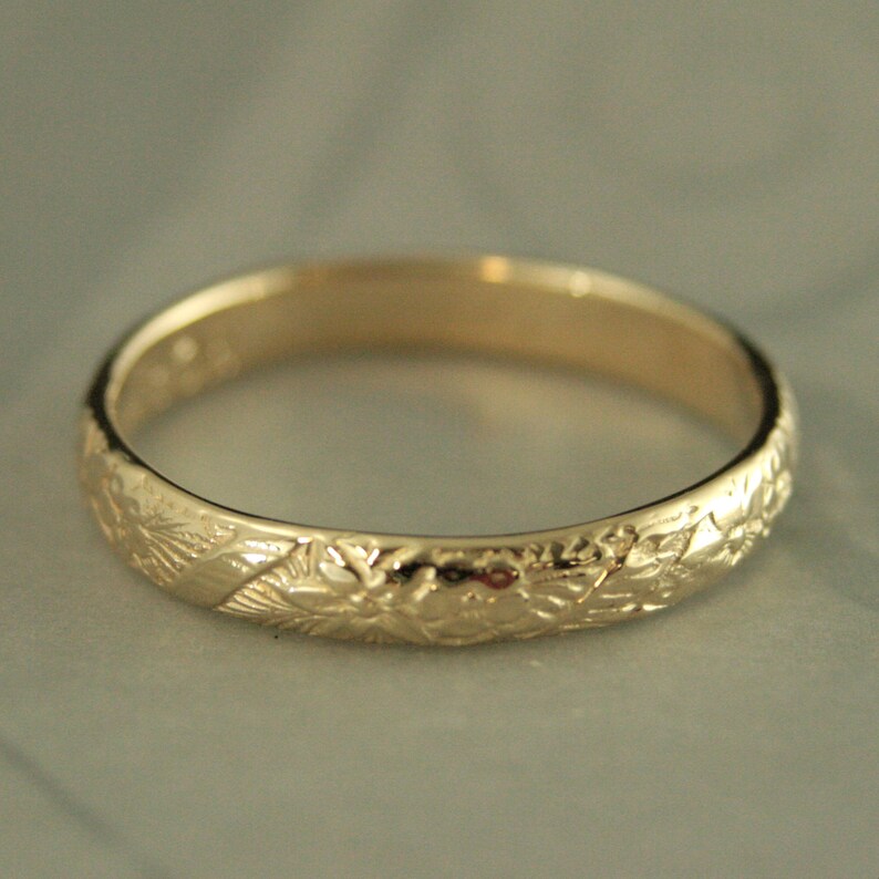 10K Gold Ring 10K Gold Band Floral Wedding Ring Flower Wedding - Etsy