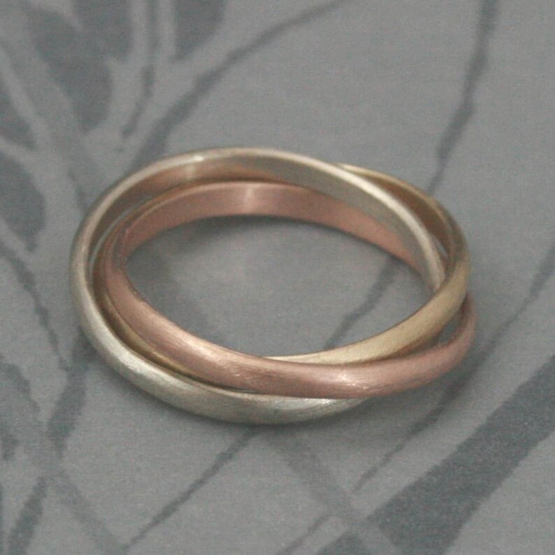 Tri Color Rolling Ring Solid 14K Yellow Gold White Gold and - Etsy