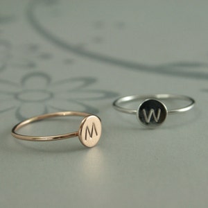 14K White Gold Initial Ringhand Stamped Monogram Stacking - Etsy