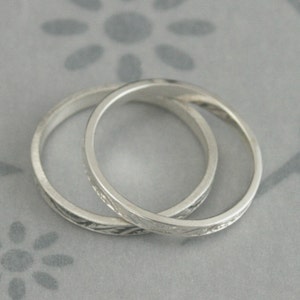 Fan and Feather Stacking Ring--solid Sterling Silver Engraved Thin ...