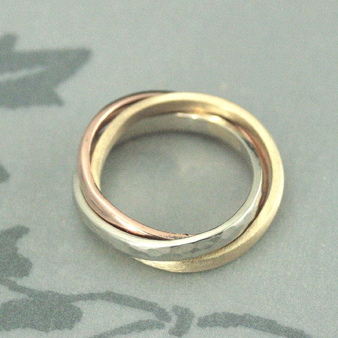 Tricolor Rolling Ring Wedding Band Interlocking Bands Multicolored Ring ...