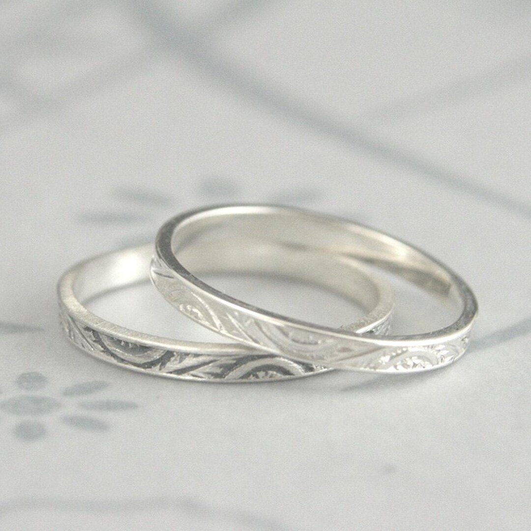 Fan and Feather Stacking Ring--solid Sterling Silver Engraved Thin ...