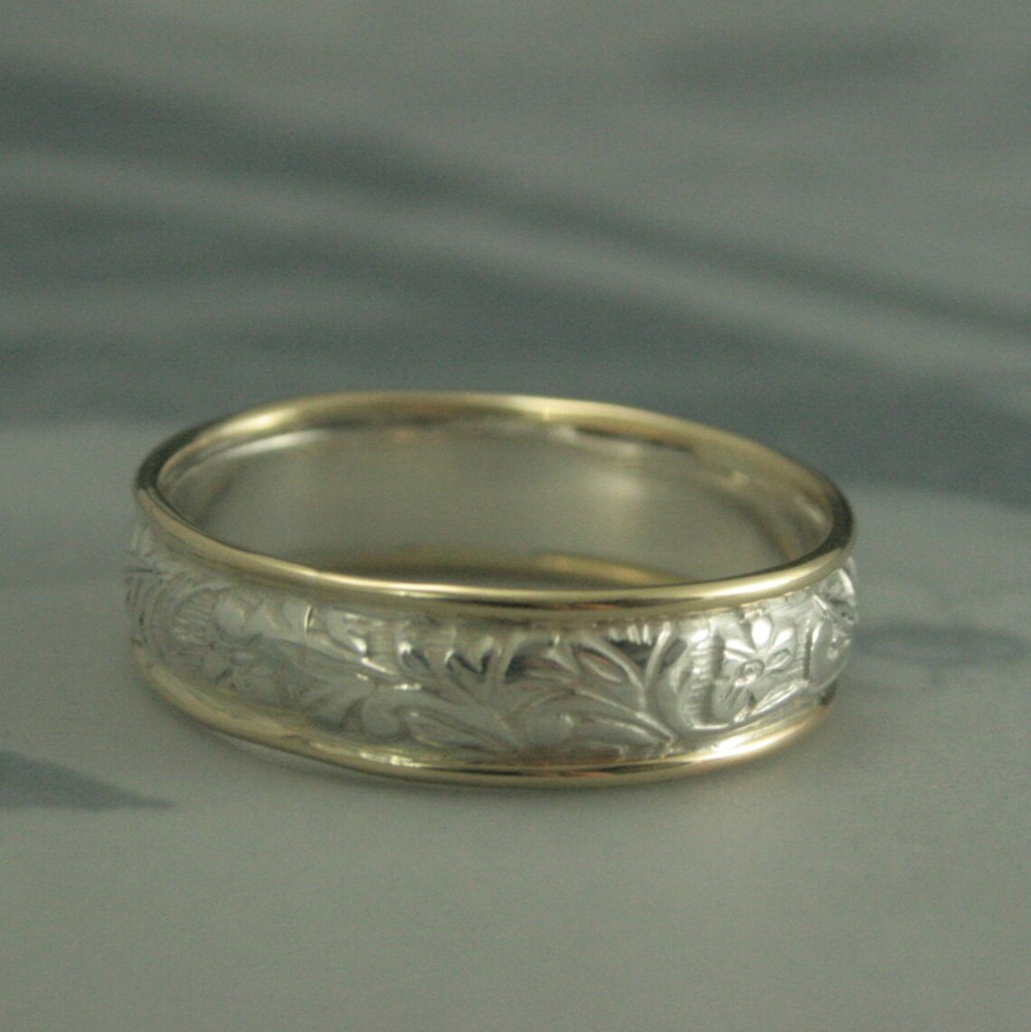 Neoclassical Floral Touch of Gold-two Tone Wedding Band-floral | Etsy