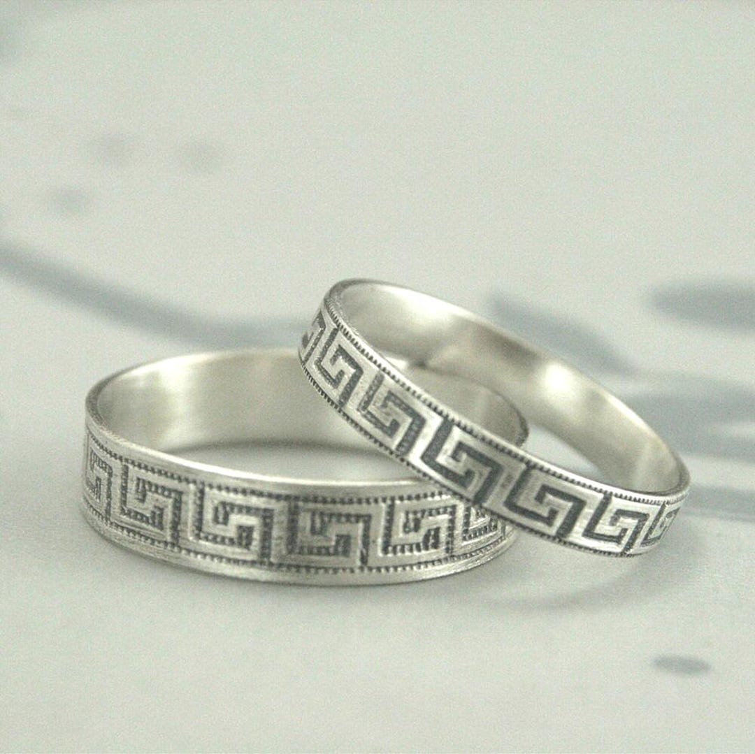 Greek Key Wedding Band Set--my Big Fat Greek Wedding Bands--sterling ...