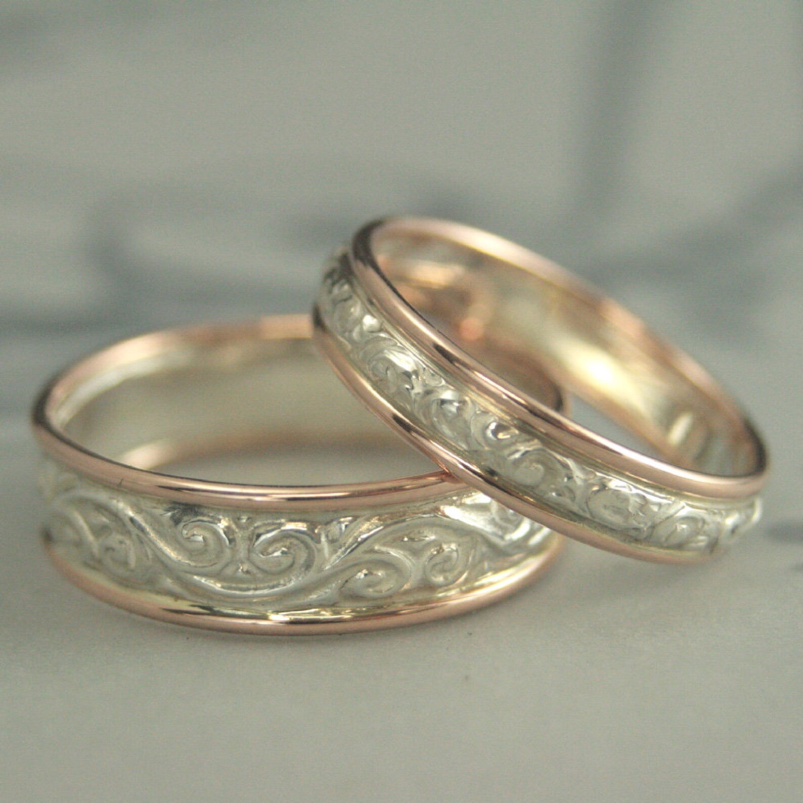 Two Tone Wedding Set His Hers Two Tone Rings Womens Wedding - Etsy