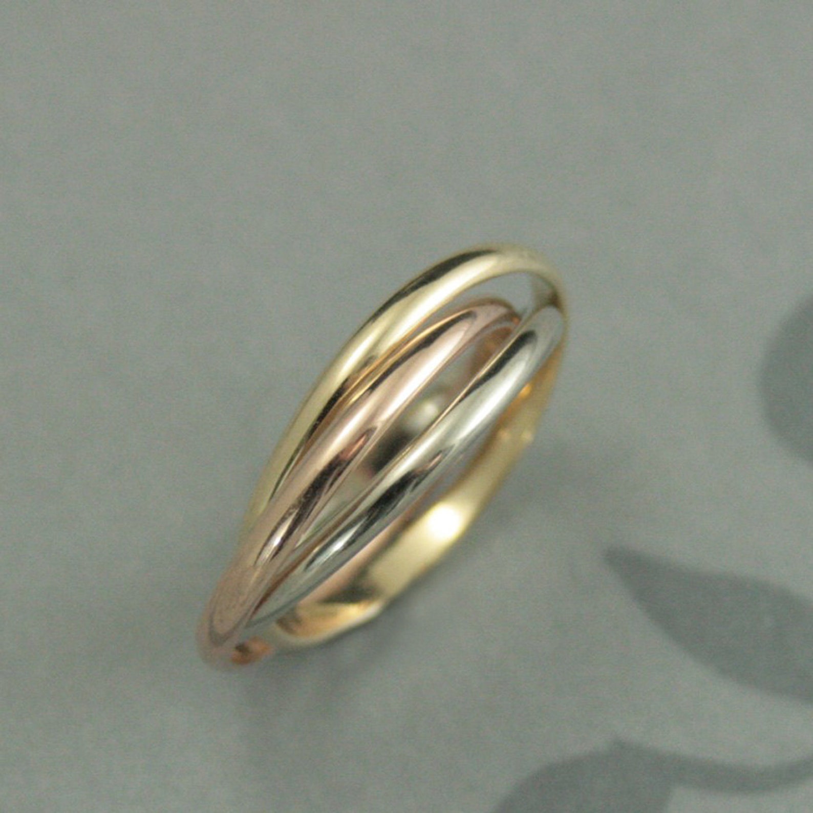 Tri Color Rolling Ring Solid 14K Yellow Gold White Gold and - Etsy
