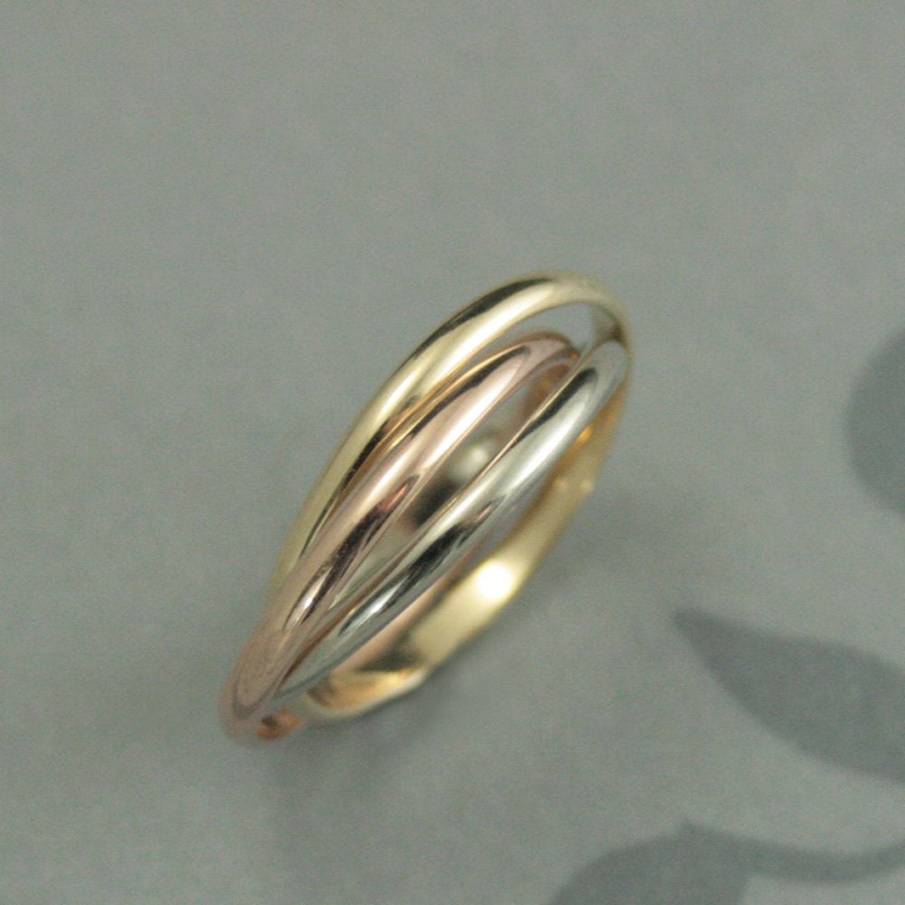 Tri Color Rolling Ring Solid 14K Yellow Gold White Gold and - Etsy