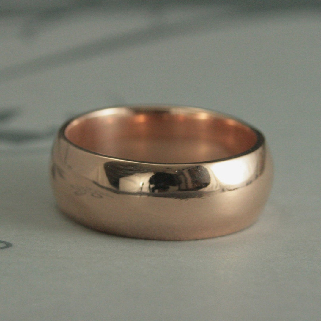 8mm Wide Gold Band Wide Men's Wedding Ring Plain Jane Wedding Band Rose ...