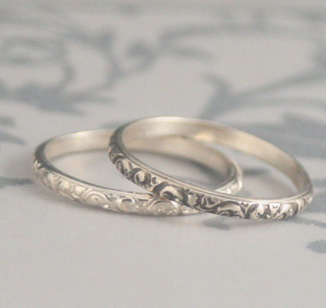 Thin Silver Ring Women's Wedding Band Embossed Ring Silver - Etsy
