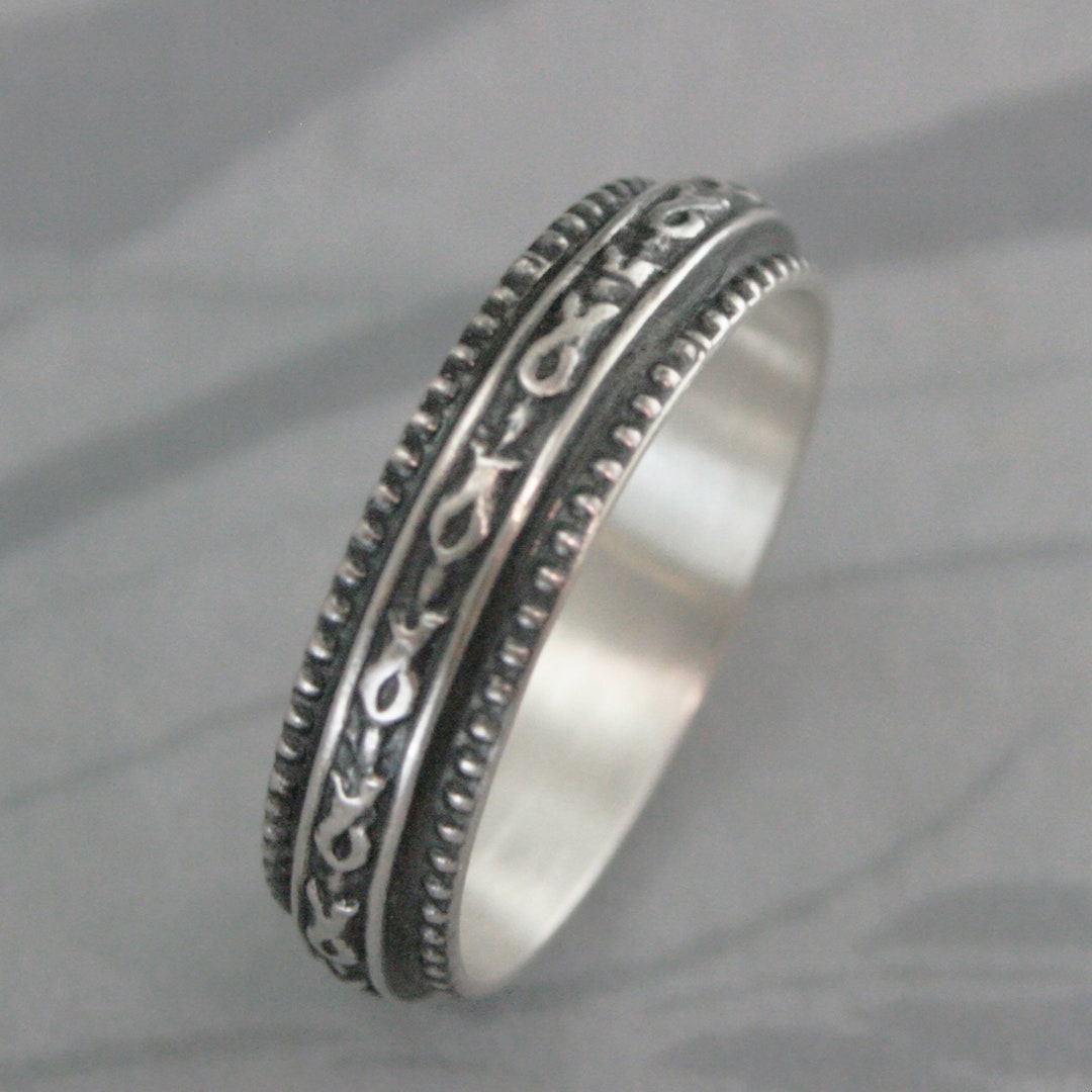 Silver Jesus Fish Ring Religious Wedding Band for Him or Her Men's ...