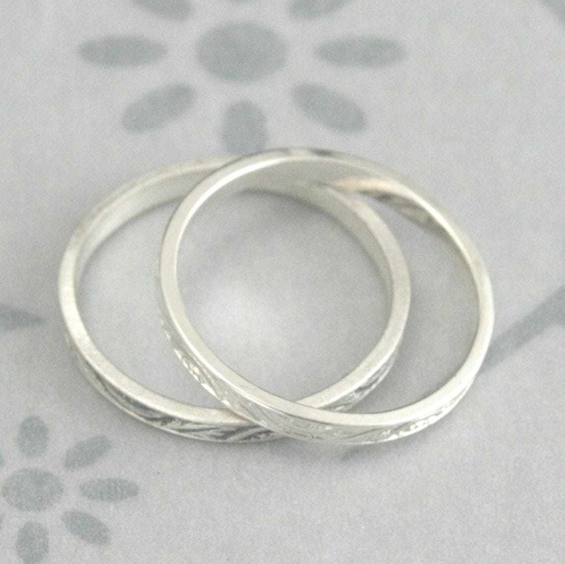 Fan and Feather Stacking Ring--solid Sterling Silver Engraved Thin ...