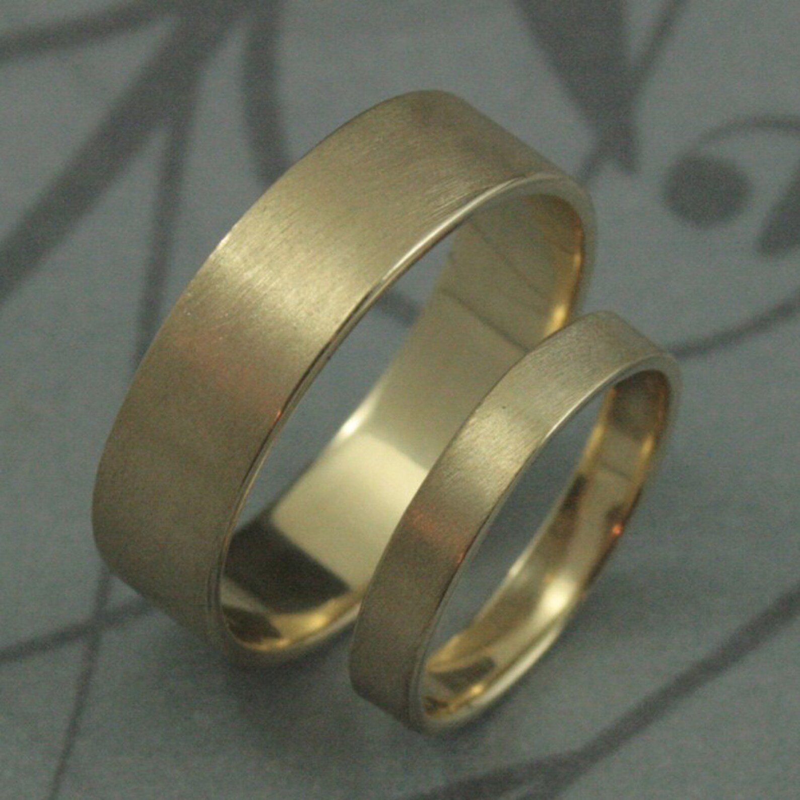 Solid 14K Gold Modern Wedding Band Set5mm & 3mm Straight and | Etsy