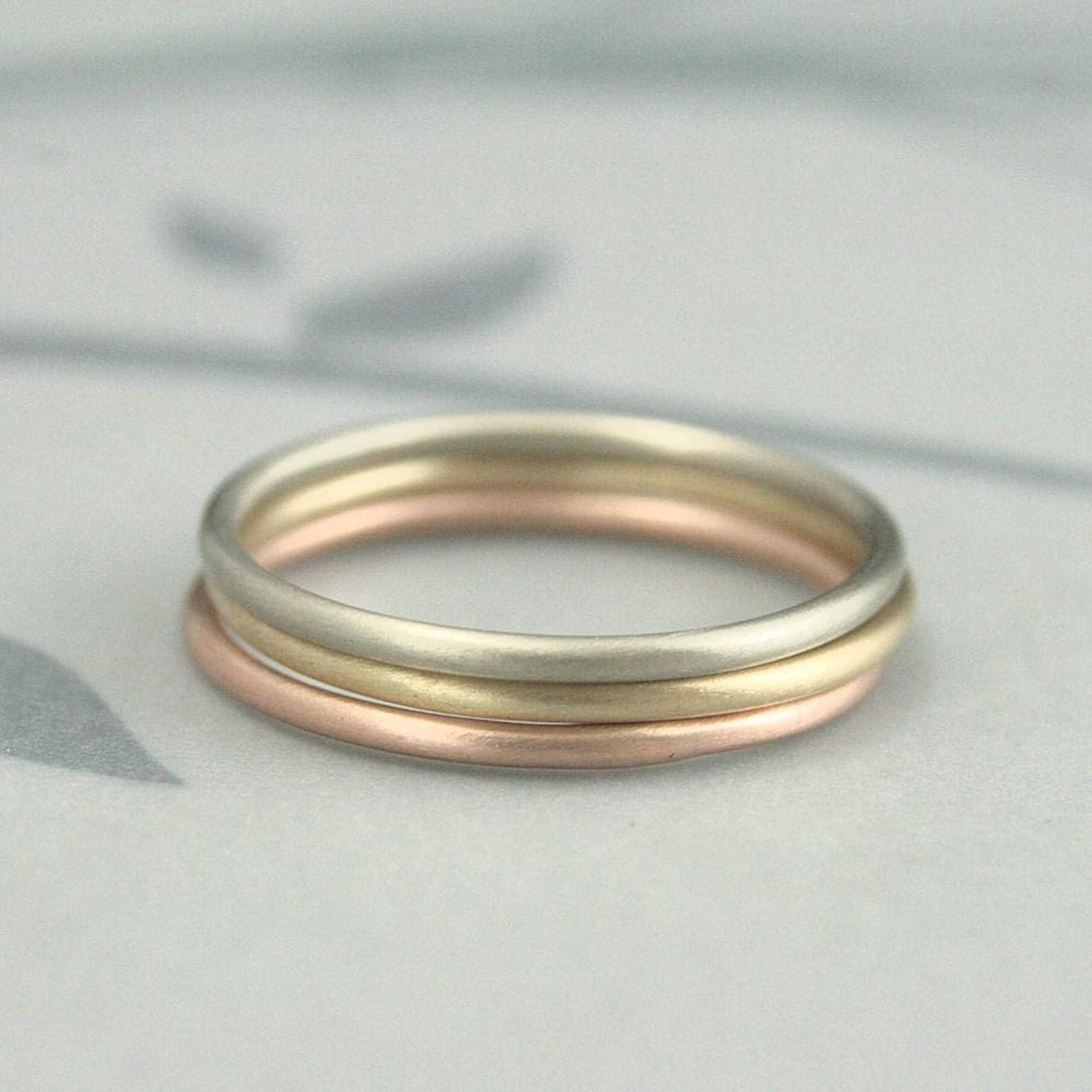 14K Roll Me Round Solid Gold Bands Set of 3 Solid 14K Gold Full Round ...