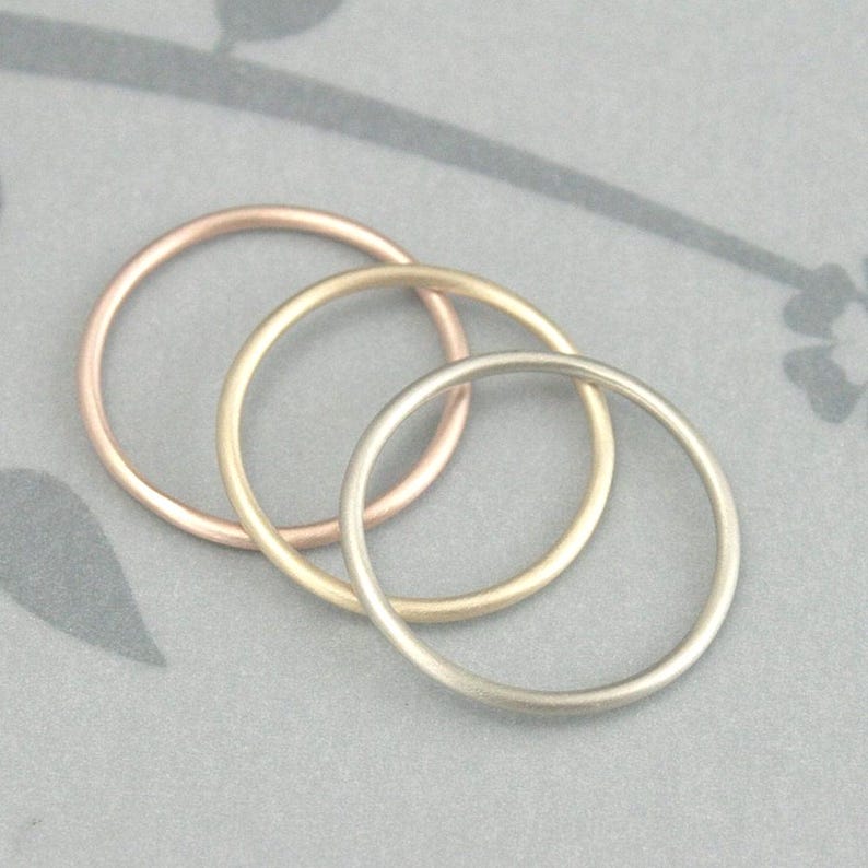 14K Roll Me Round Solid Gold Bands Set of 3 Solid 14K Gold Full Round ...
