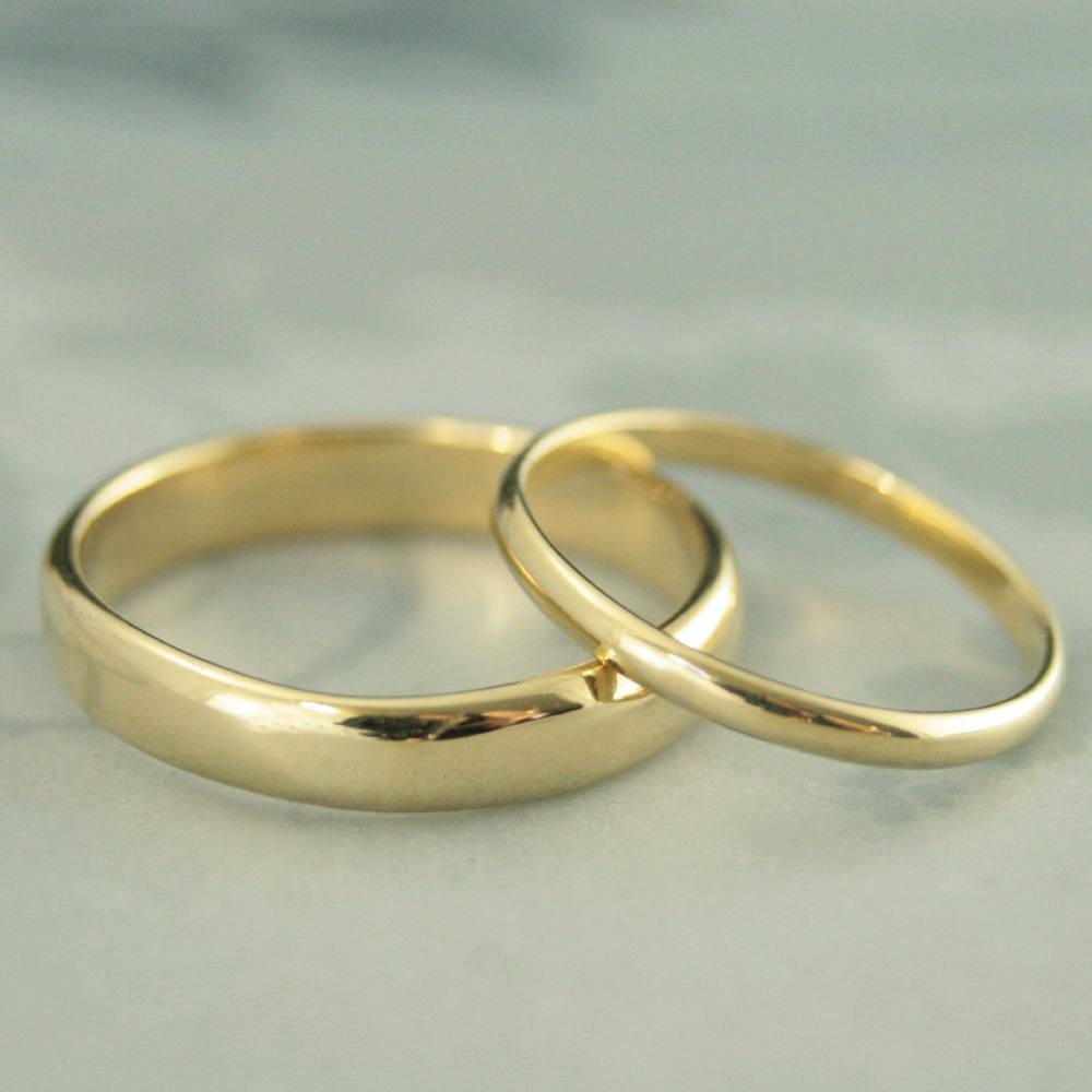 18K Gold Wedding Set 18K Wedding Rings Classic Gold Rings 18K Mens Ring ...