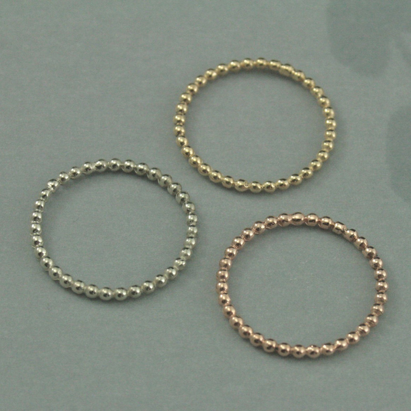 Solid 14K Gold Tri Color Bubble Band Stacking Setbeaded - Etsy