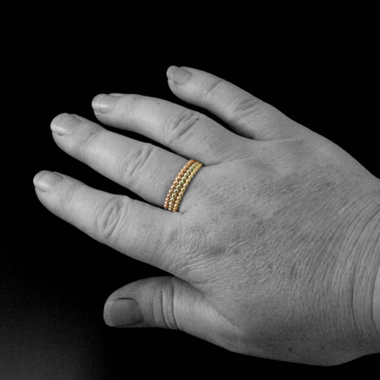 Solid 14K Gold Tri Color Bubble Band Stacking Setbeaded - Etsy