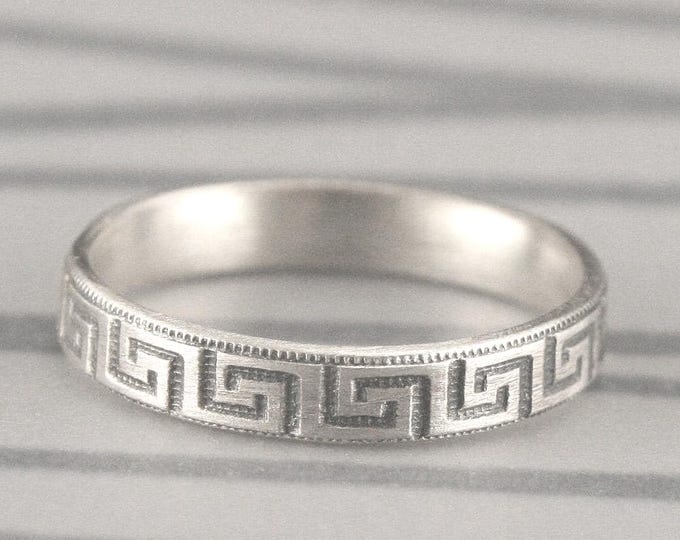 Greek Key Delicate Silver Ring, Dainty Ring, Delicate Ring, Greek Key ...