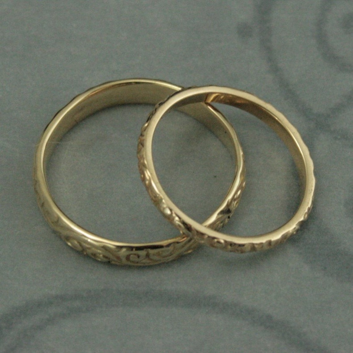 Patterned Wedding Band Set Vintage Style Wedding Rings His and - Etsy