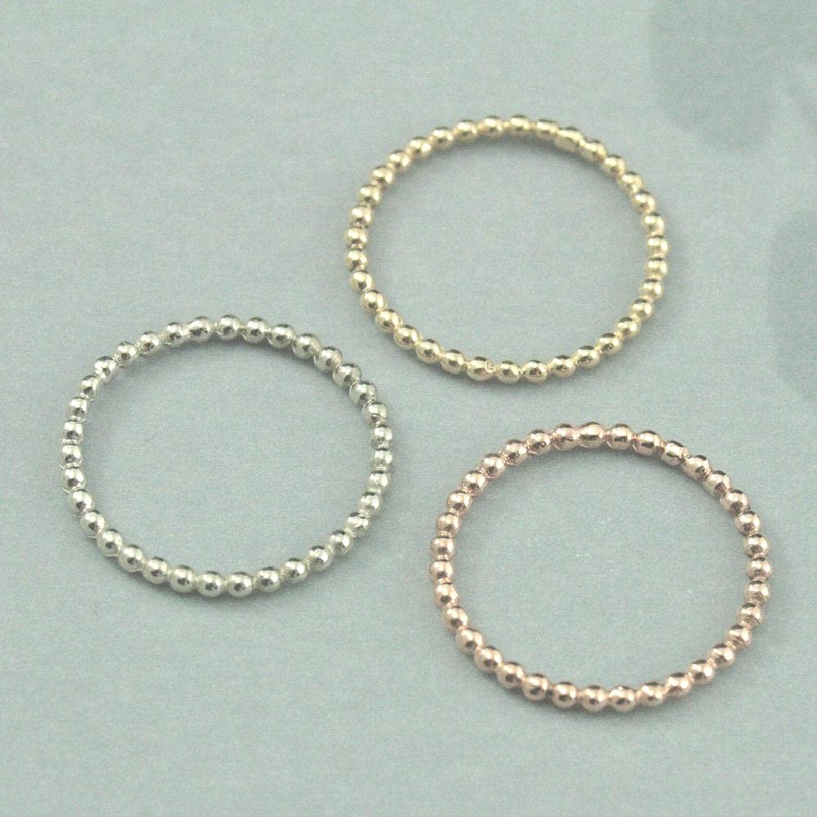 14K White Gold Bubble Band--beaded Band--white Gold Stacking Ring--thin ...