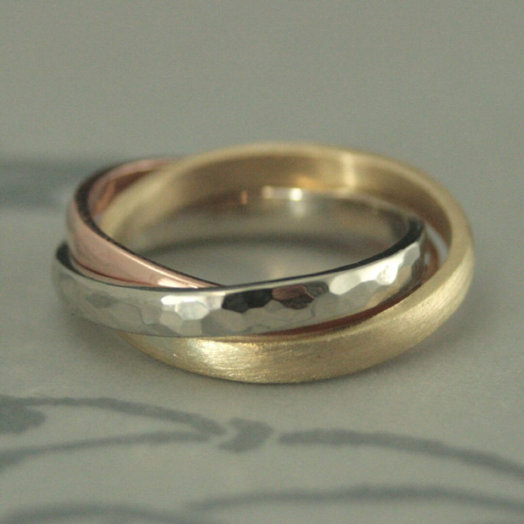 Tricolor Rolling Ring Wedding Band Interlocking Bands Multicolored Ring ...