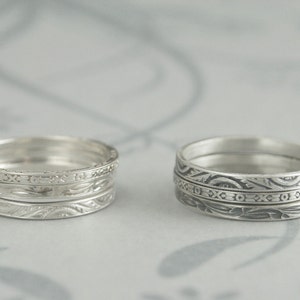 Fan and Feather Stacking Ring--solid Sterling Silver Engraved Thin ...