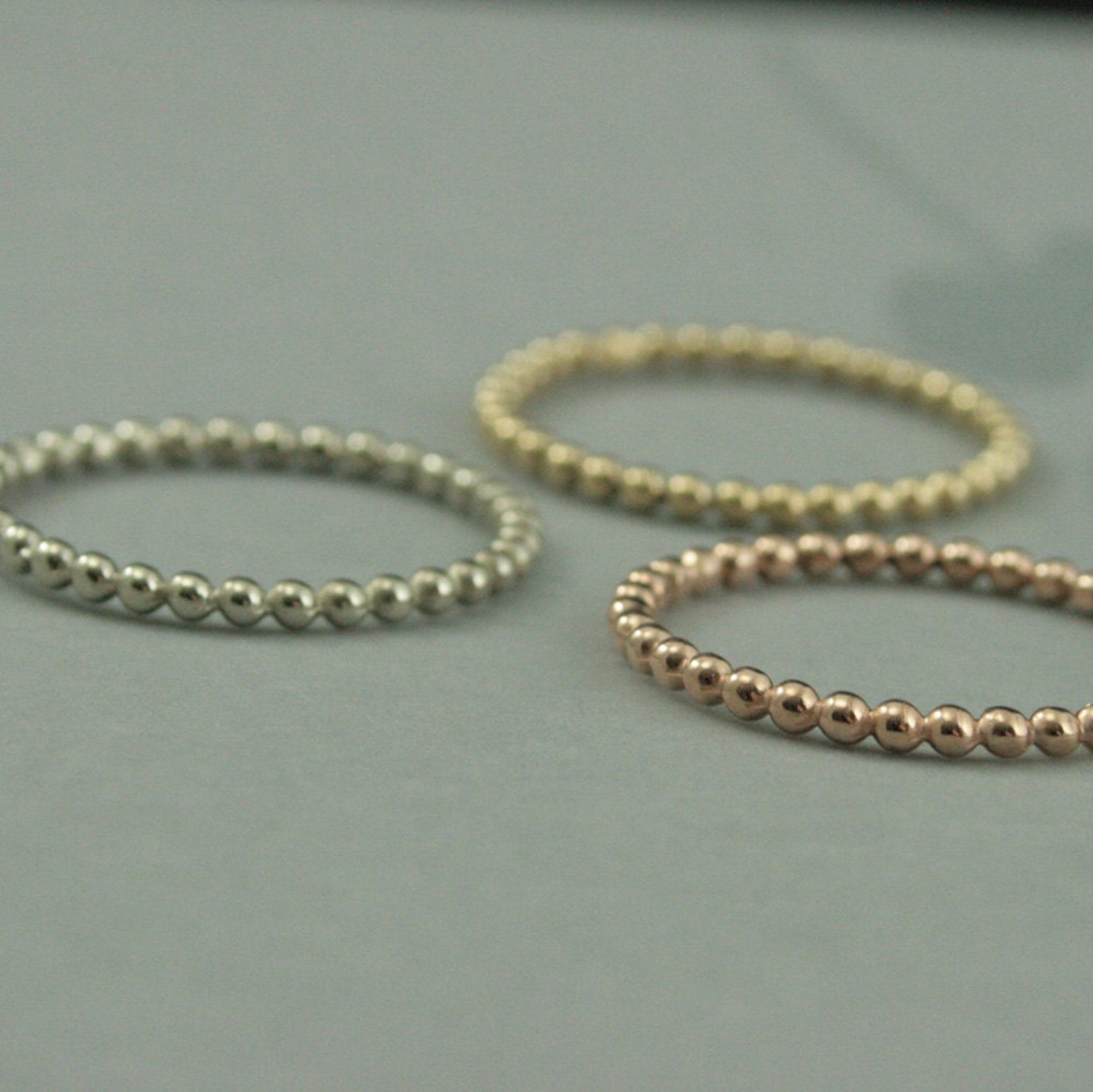 Solid 14K Gold Tri Color Bubble Band Stacking Setbeaded - Etsy