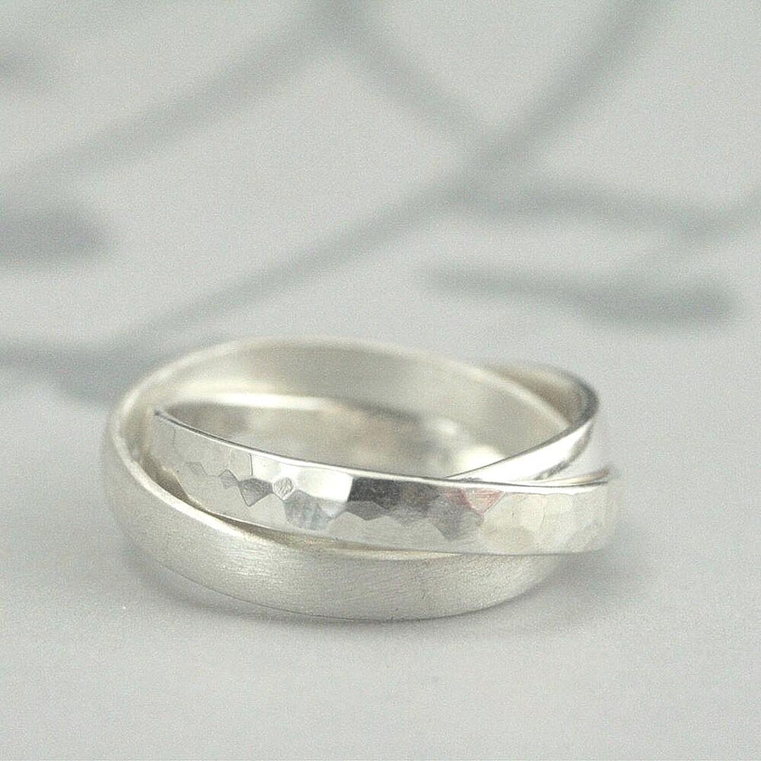 Wide Rolling Ring in Sterling Silver 3mm Wide Tri Textured Solid ...
