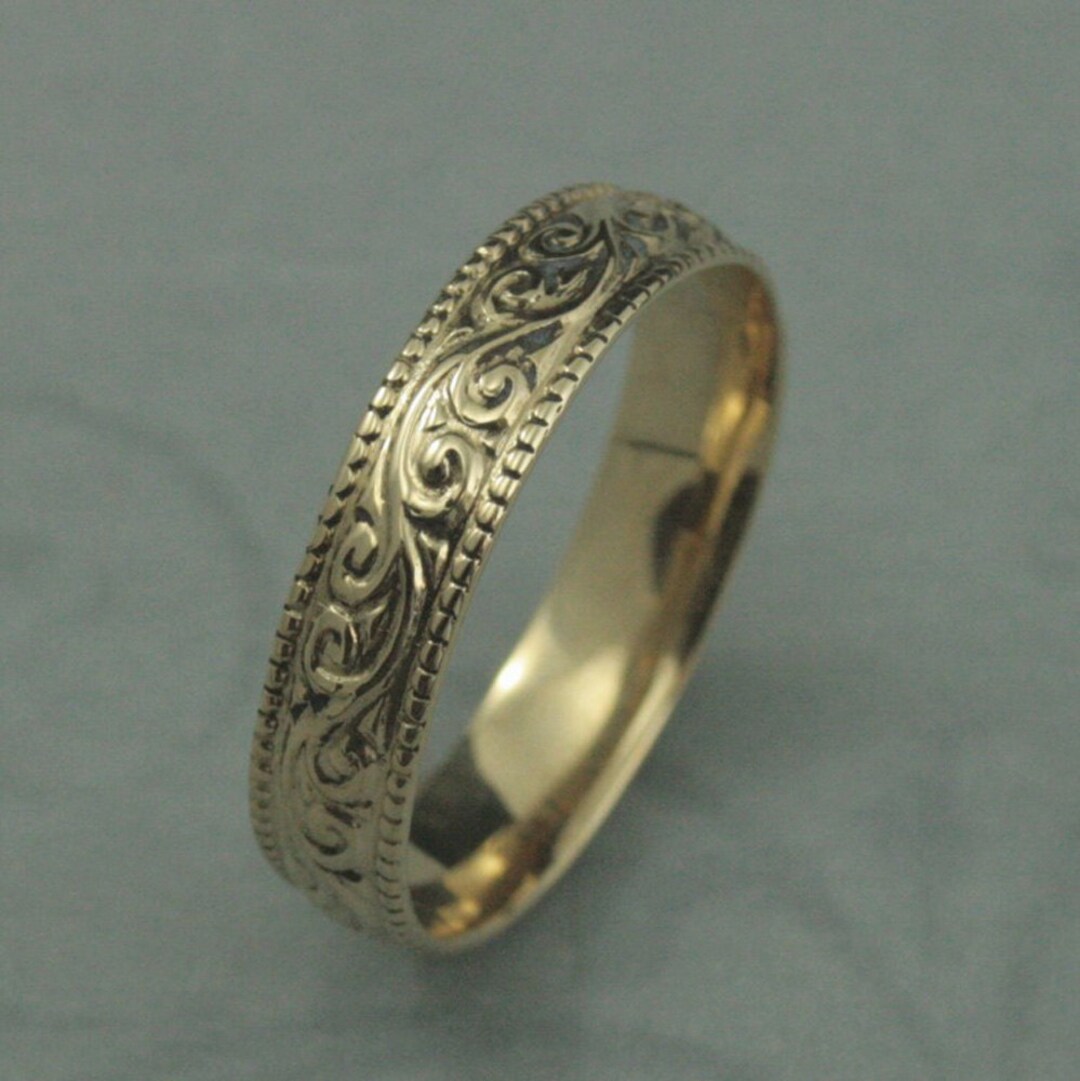 Ring Patterned Band Wedding Ring Patterned Flourish Wide Ring Milgrain ...