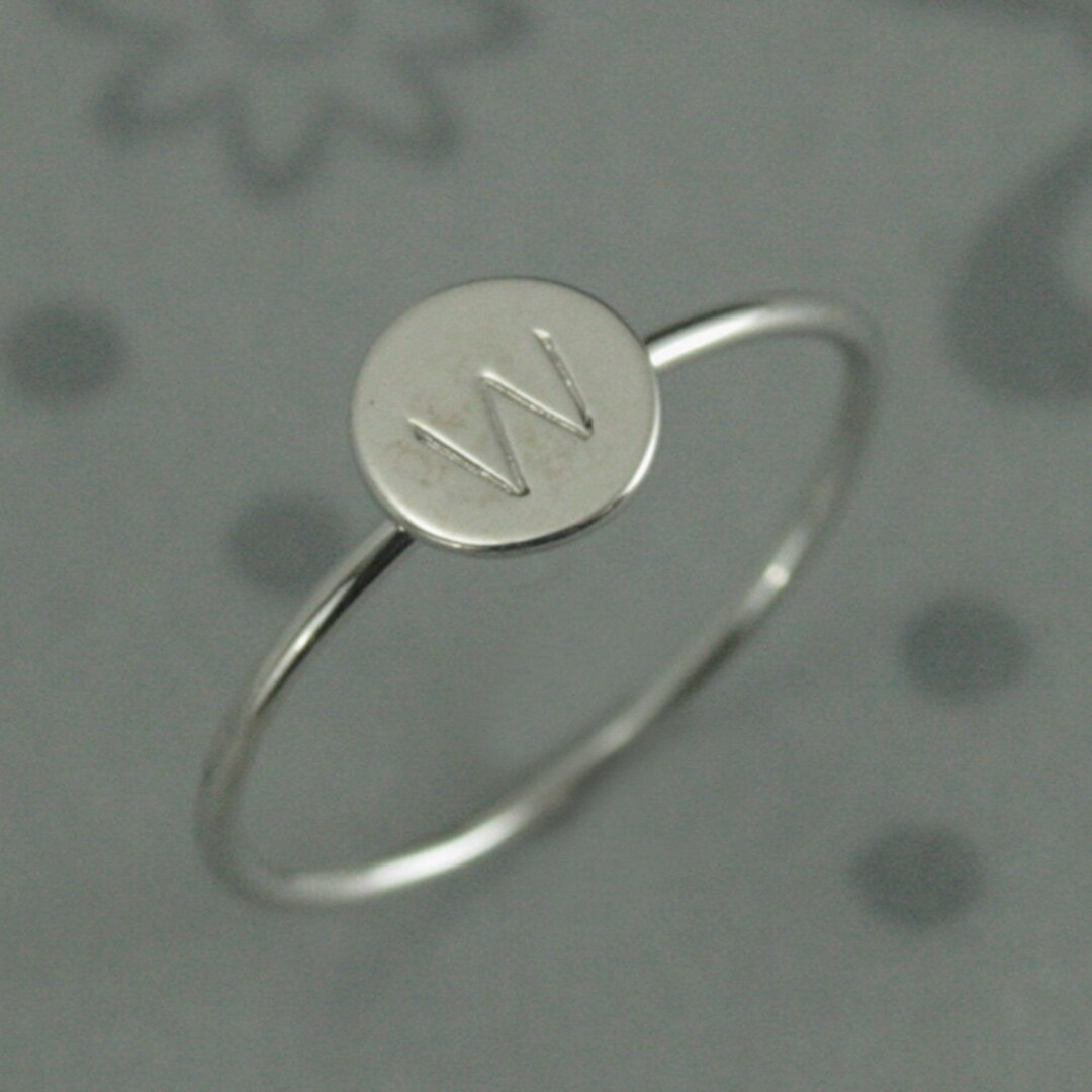 14K White Gold Initial Ringhand Stamped Monogram Stacking - Etsy