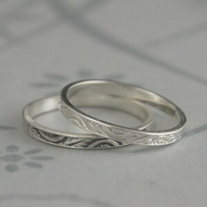 Fan and Feather Stacking Ring--solid Sterling Silver Engraved Thin ...