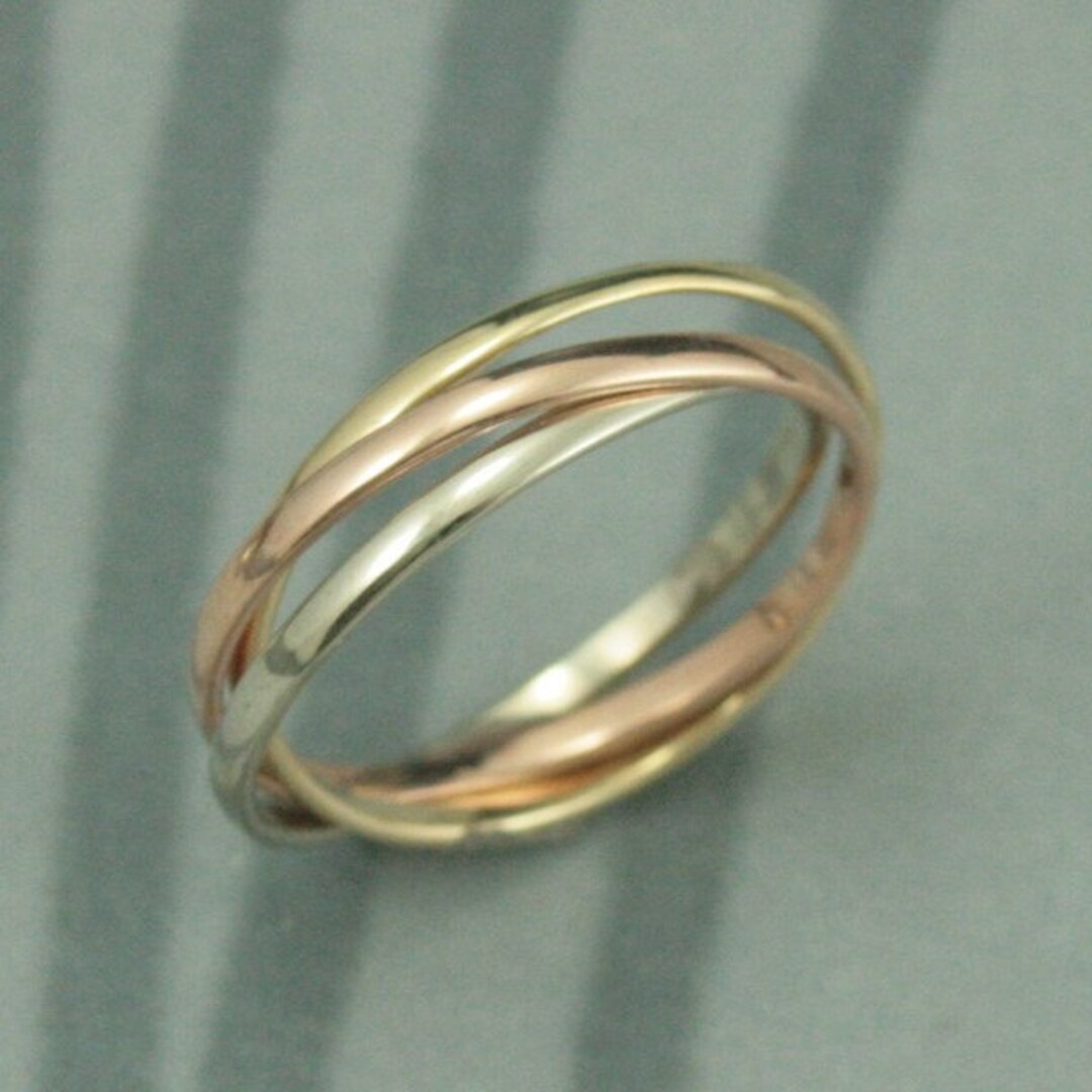 Tricolor Rolling Ring 1.5mm by .75mm Half Round Bands Solid 14K Gold ...