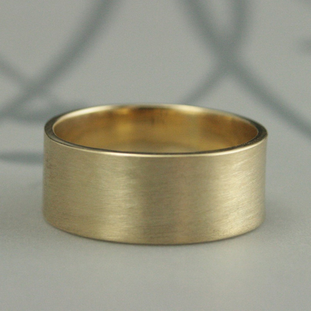 Solid 14K Gold Wide Flat Band Pipe Edge Band Cigar Band Men's Wide Gold ...