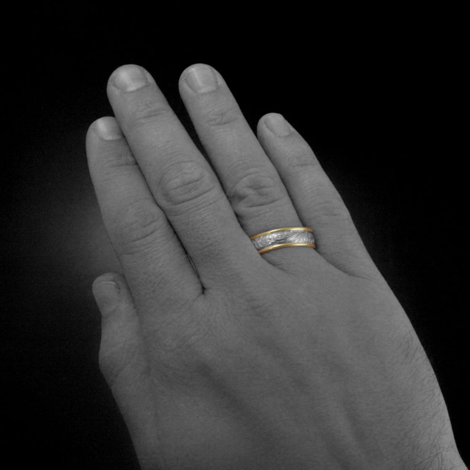 Neoclassical Floral Touch of Gold Two Tone Wedding Band Floral ...