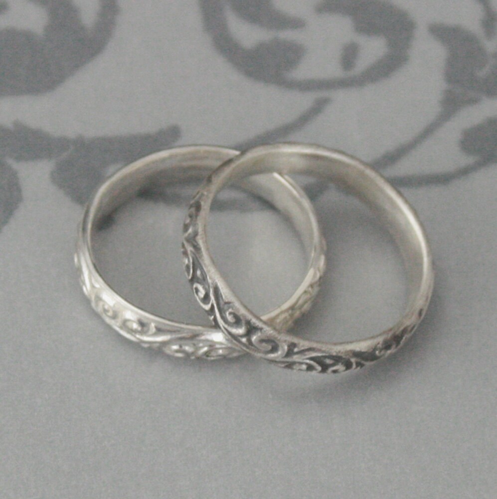 Ring Silver Wedding Band Pattern Silver Ring Womens Wedding | Etsy