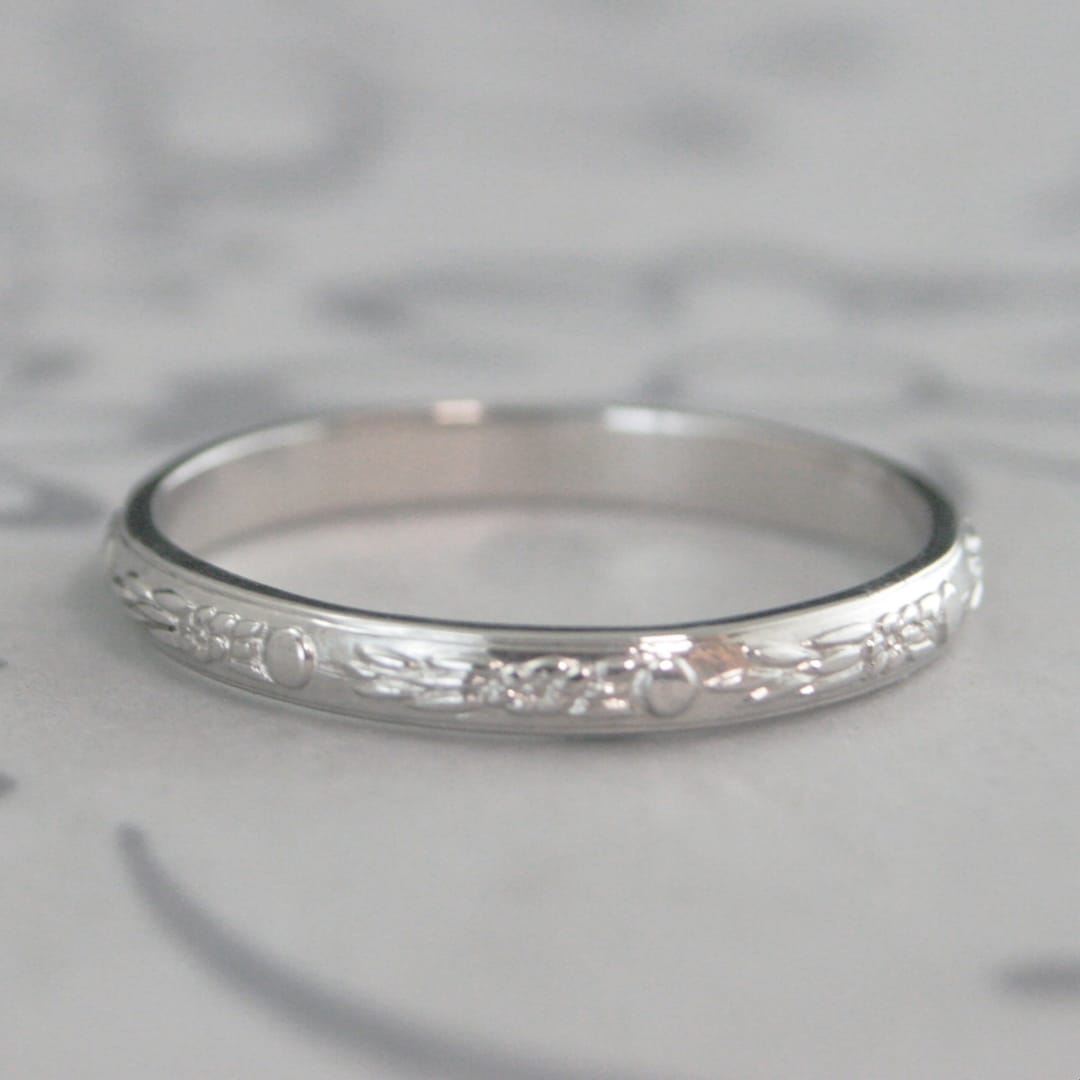 Platinum Wedding Ring Women's Platinum Band Floral Monet Ring Embossed ...