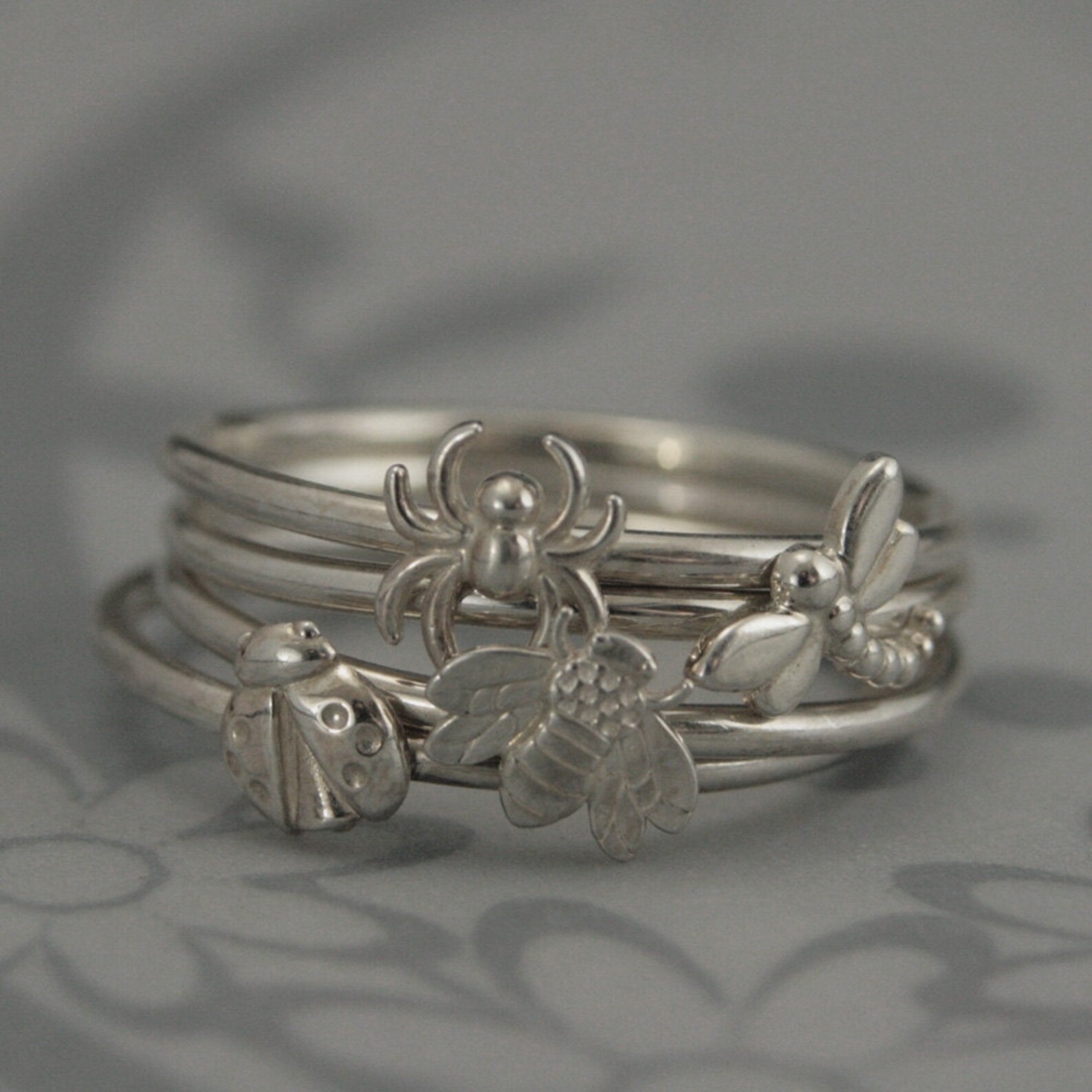 Solid Sterling Silver Spider Stacking Ringsilver Dimensional - Etsy