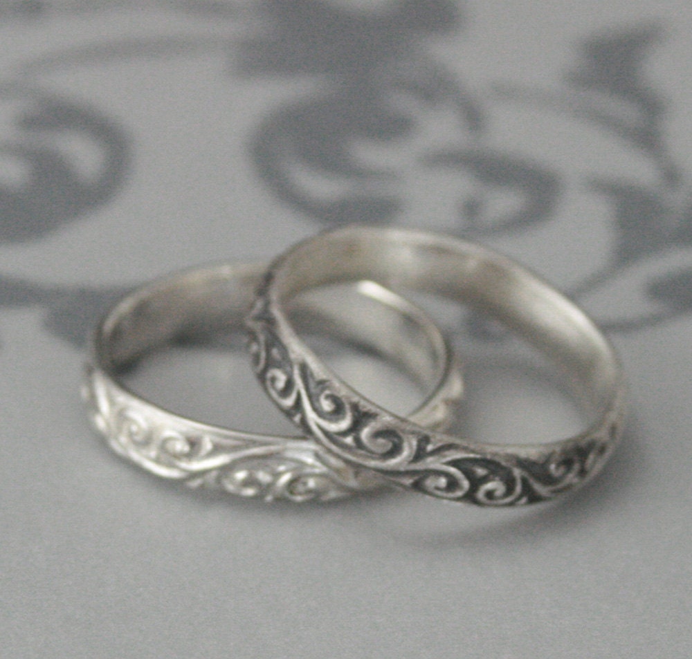 Ring Silver Wedding Band Pattern Silver Ring Womens Wedding | Etsy