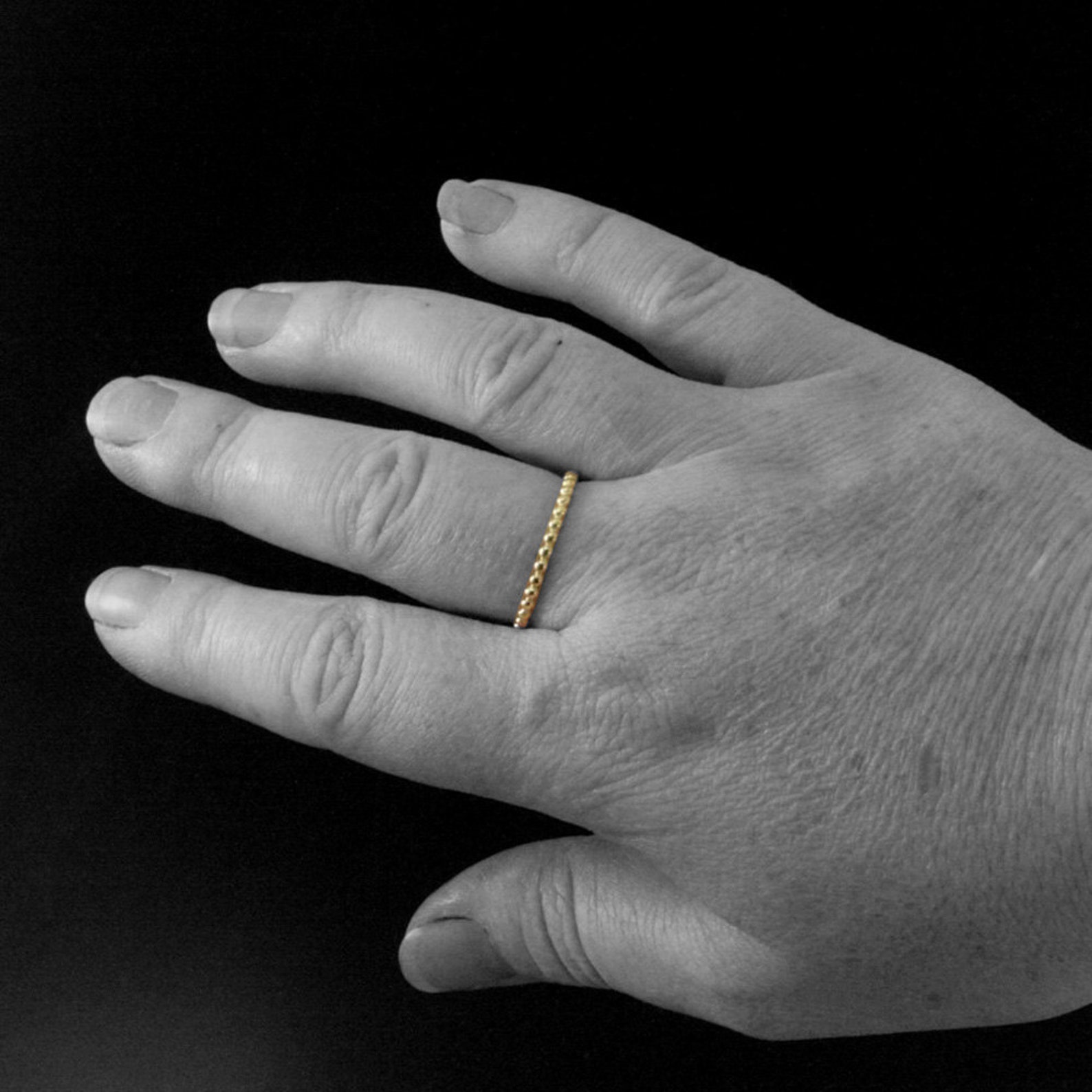 14K White Gold Bubble Band--beaded Band--white Gold Stacking Ring--thin ...