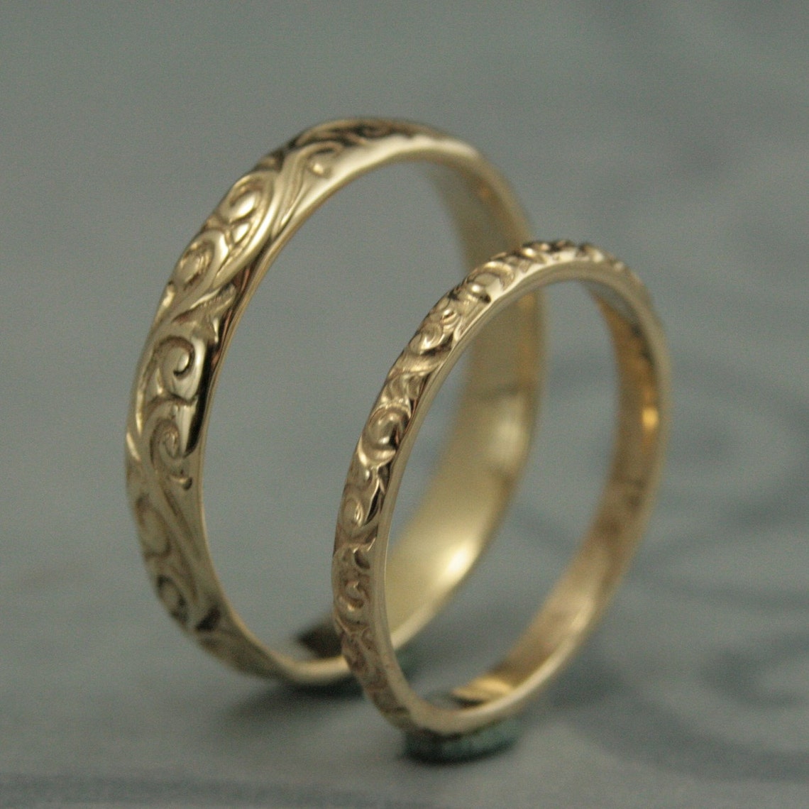 Patterned Wedding Band Set Vintage Style Wedding Rings His and - Etsy