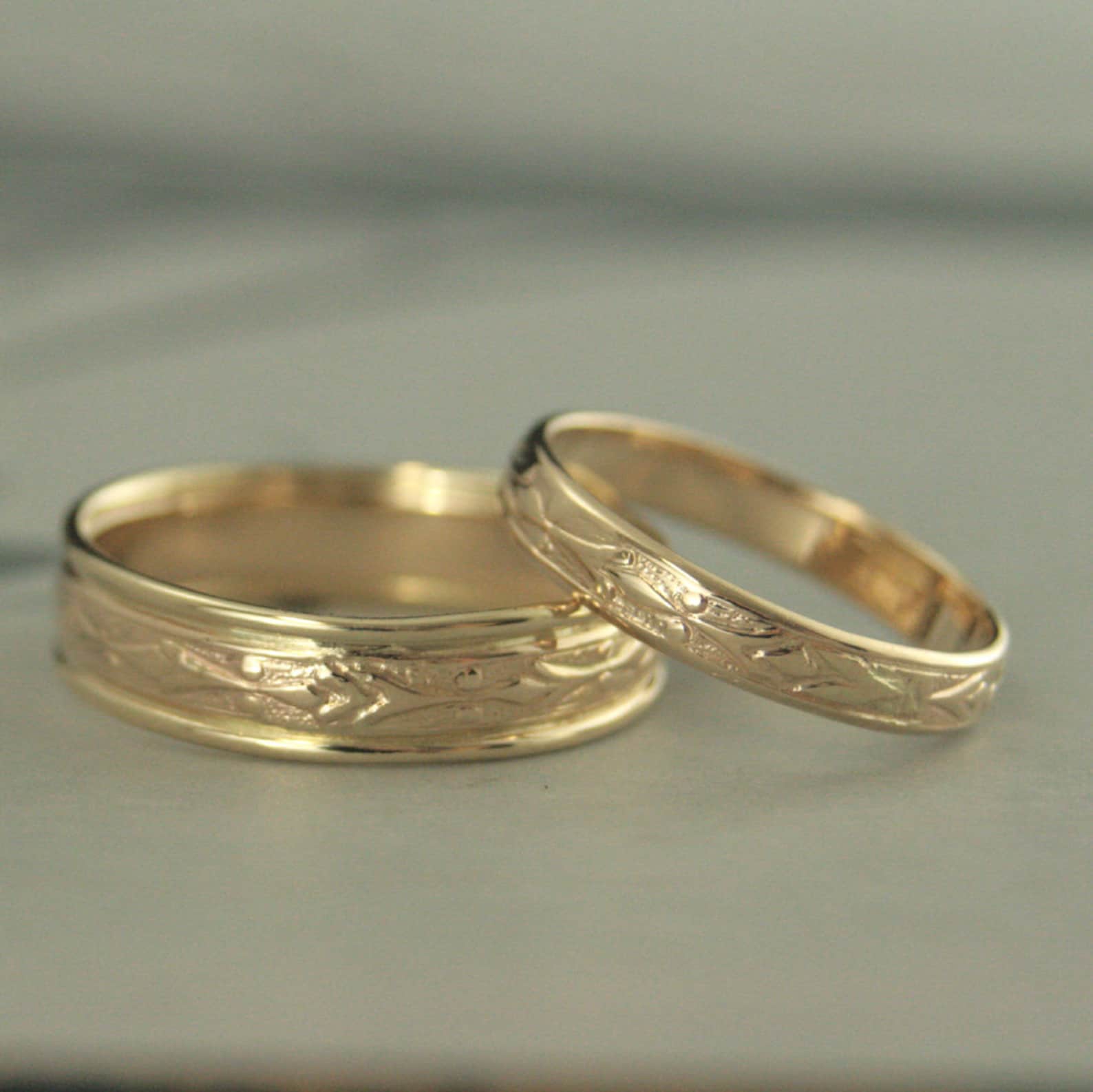 Gold Wedding Set Wedding Band Set Wedding Ring Set 14K - Etsy