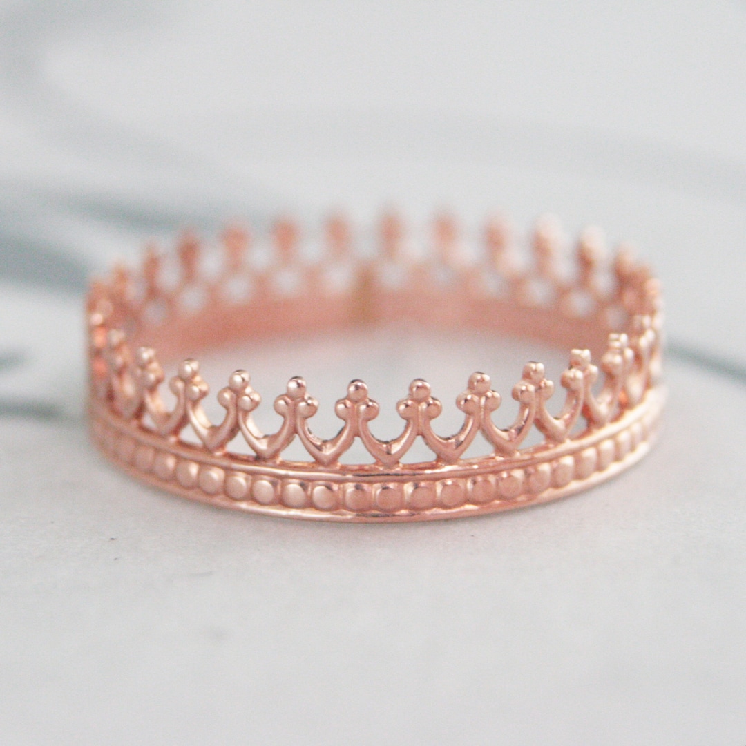 Rose Gold Crown Ring King Me Crown Solid 14K Red Gold Crown Band Unique ...