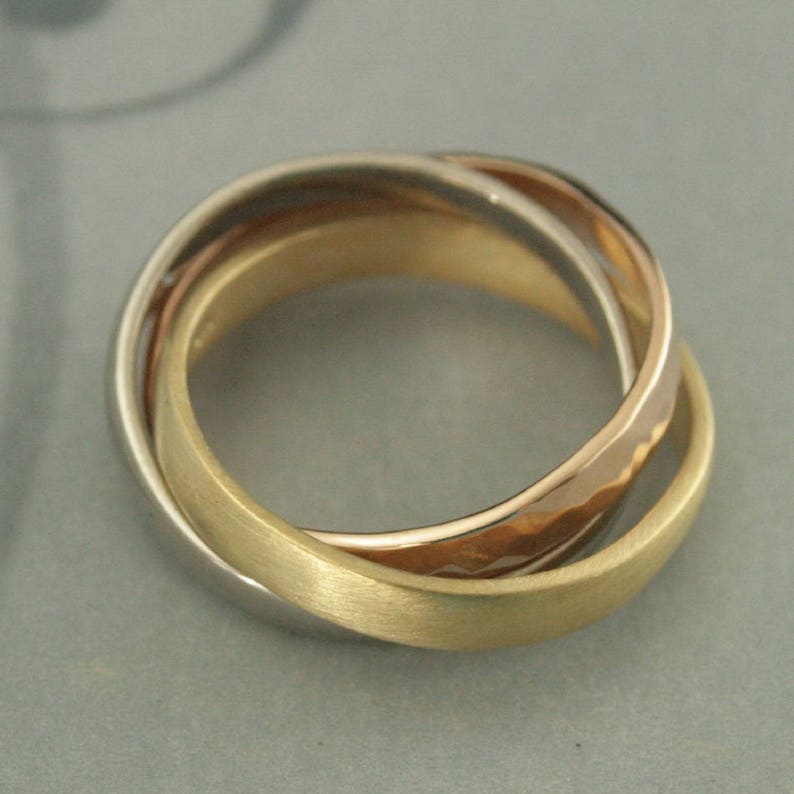 Rolling Ring 18K Interlocking Band Tricolor Ring Russian - Etsy