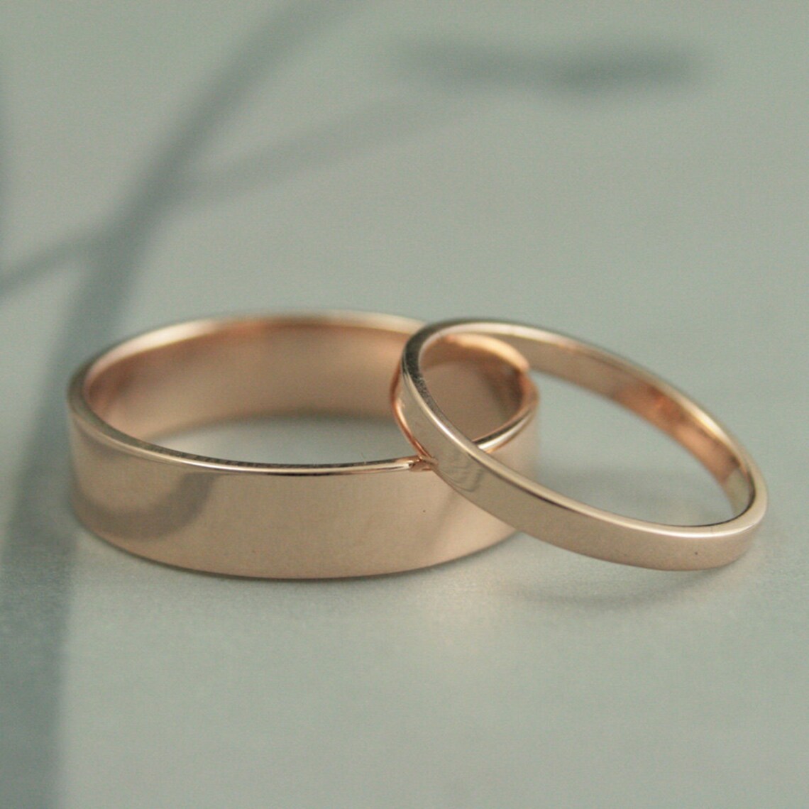14K Rose Gold Wedding Band Setflat Modern Wedding Ring - Etsy